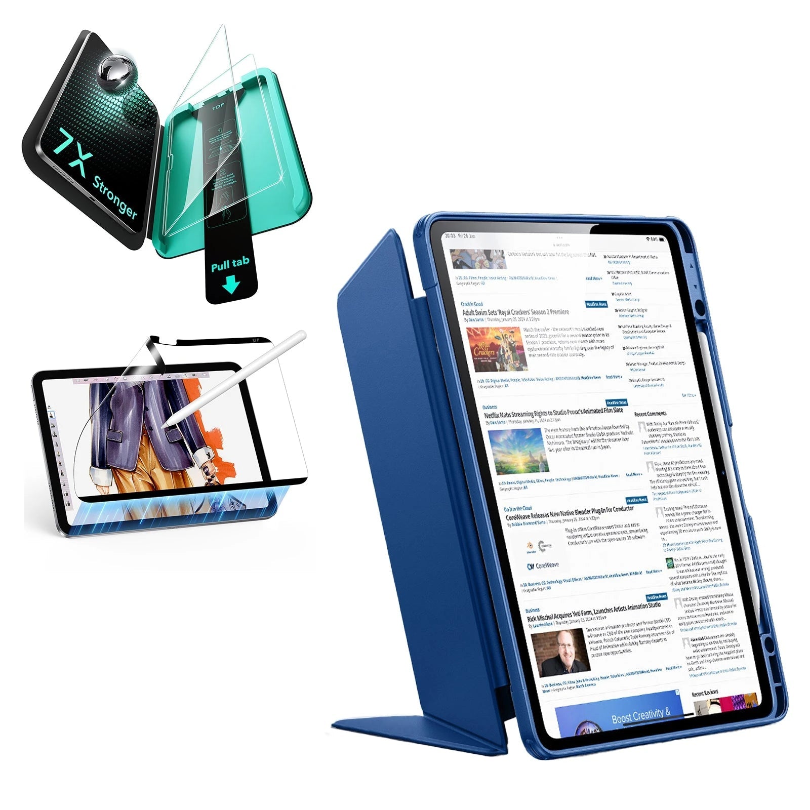 Navy Blue iPad Air 13 (M4) Folio Case & Armorite Glass Protection|ESR Flip