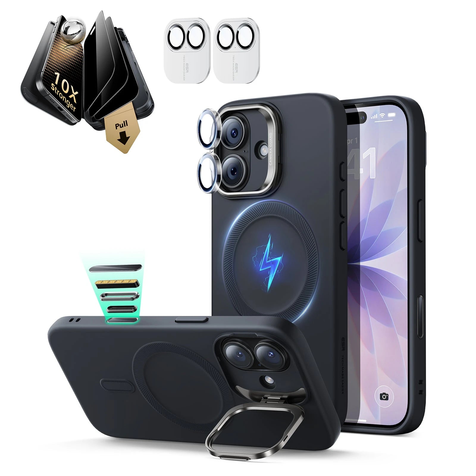 iPhone 17 Privacy Corning Screen Protector & Black Eco silicone Case | ESR